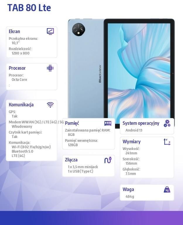 Tablet Blackview TAB 80 10,1 8/128GB LTE Niebieski (TAB808128BEBV ...