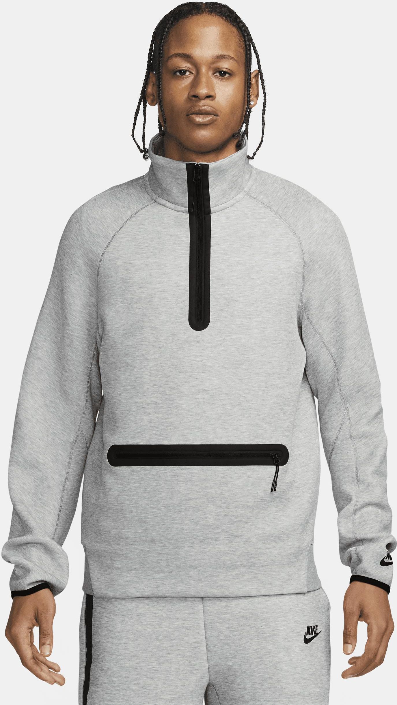 Męska bluza dresowa z zamkiem 1/2 Nike Sportswear Tech Fleece - Szary ...