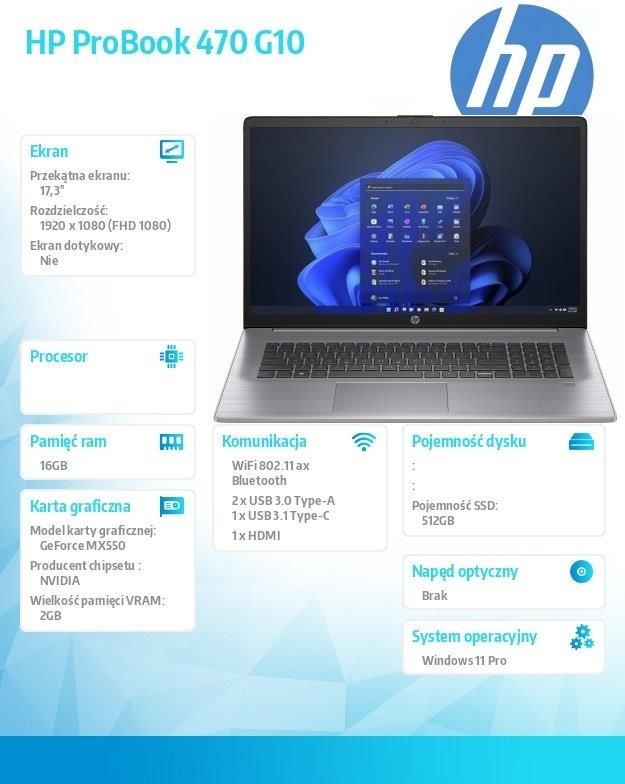 Laptop HP ProBook 470 G10 17,3/i5/16GB/512GB/Win11 (85D59EA) - Opinie i ...