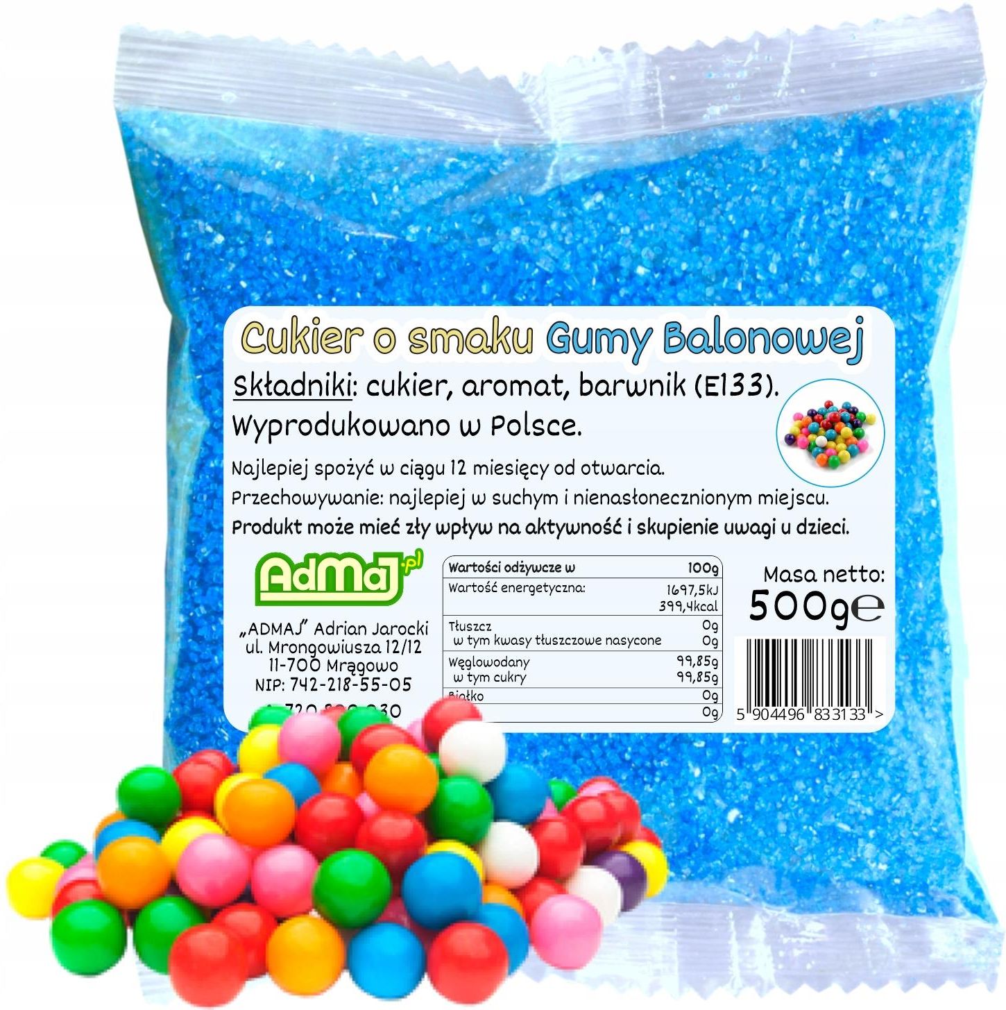 Admaj Cukier Do Waty Cukrowej Guma Balonowa Niebieski 0,5kg 500g Saszetka - Ceny i opinie - Ceneo.pl