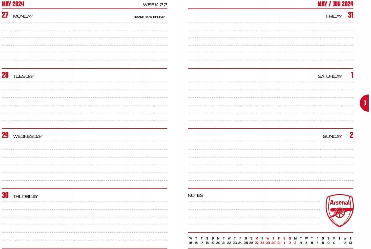 Arsenal Londyn Kalendarz 2024 Książkowy Dziennik Organizer Planer ...