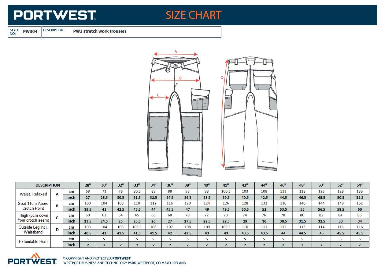 Portwest Pw304 - Lekkie Spodnie Ze Stretchem Pw3 - Szary-Czarny 30 ...