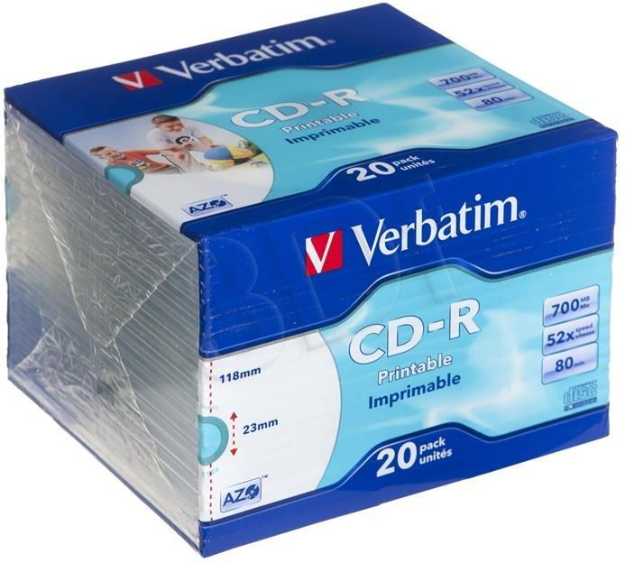 Nośnik danych Verbatim CD-R AZO Wide Inkjet Printable (43424/20 ...