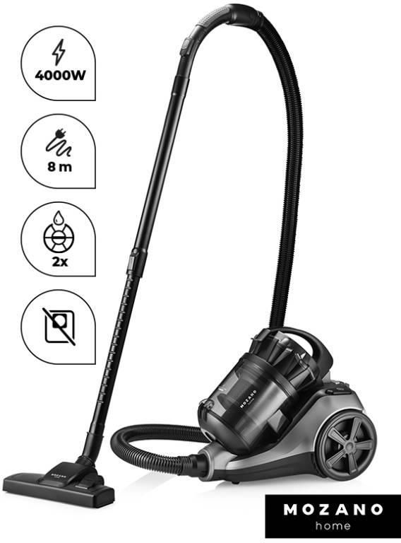 Odkurzacz bezworkowy Mozano Max Cyclonic 4000W Szary , Zbiornik 3L , 15 ...