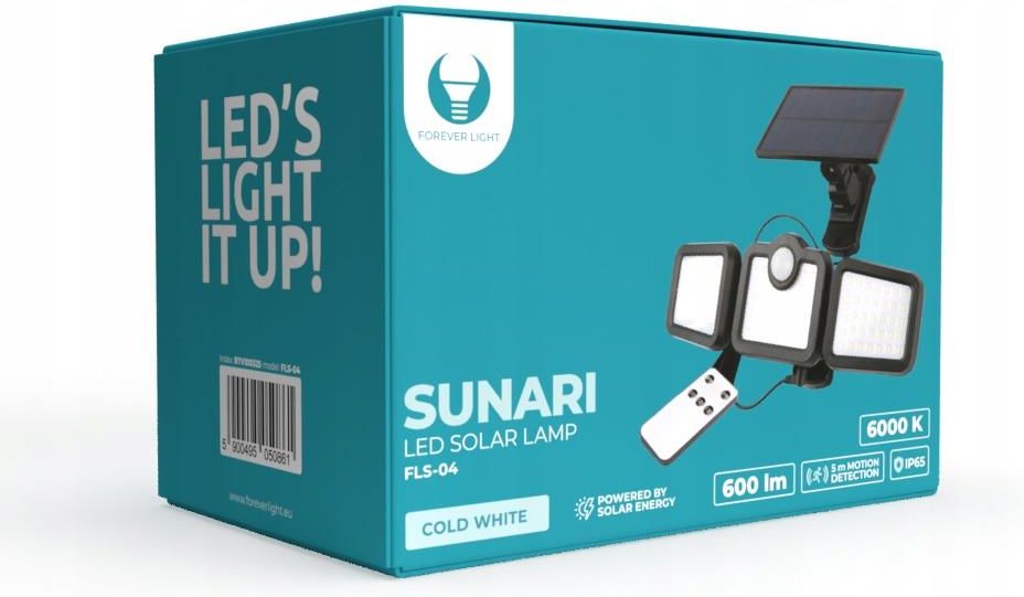 Forever Light Lampa Solarna Led Sunari Fls-04 108*Smd Pir 8W 600Lm 6000K 2400Mah Li-Ion F ...