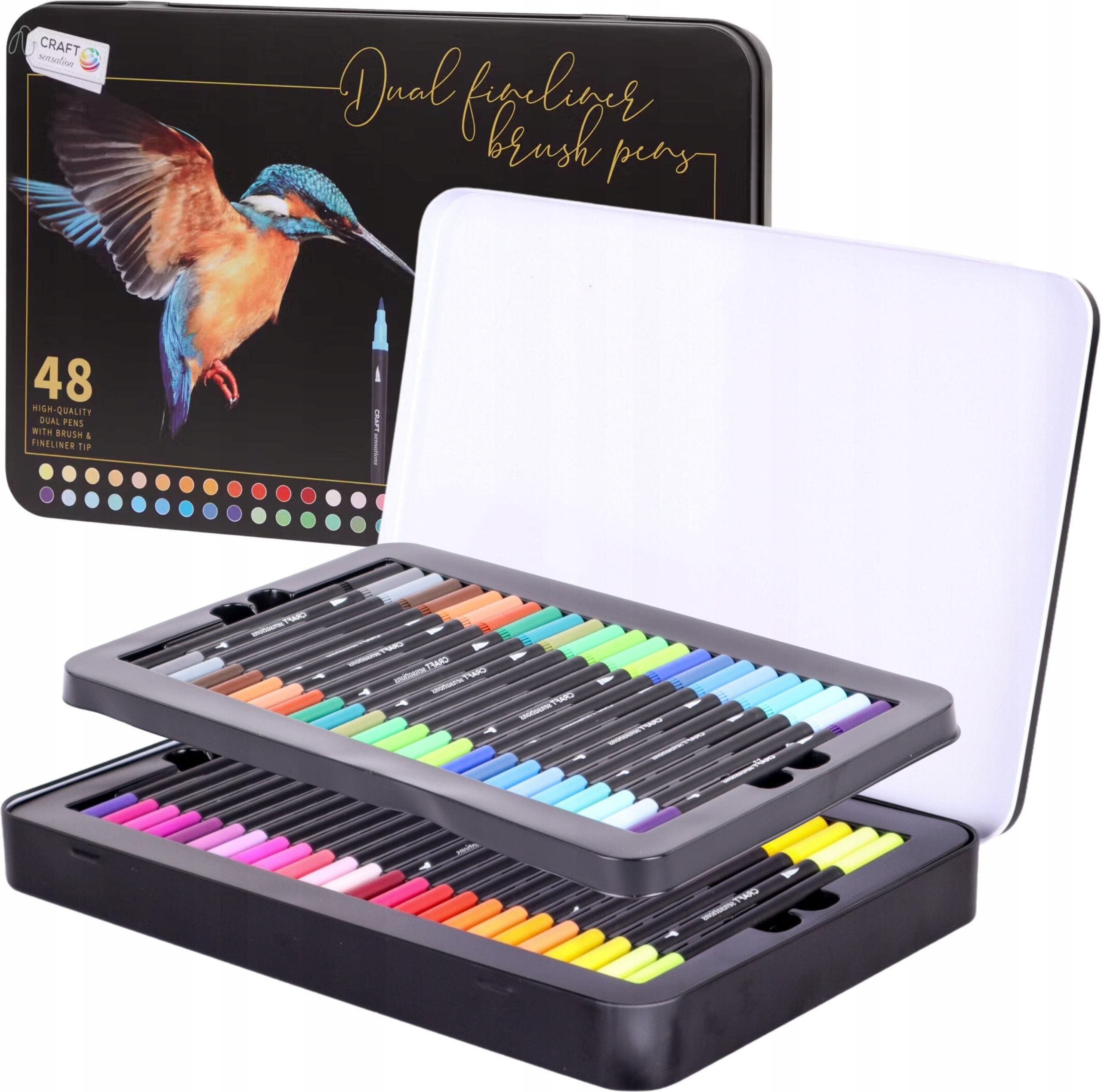 Dwustronne Pisaki Pędzelkowe Cienkopisy Mazaki Flamastry Zestaw 48Szt ...