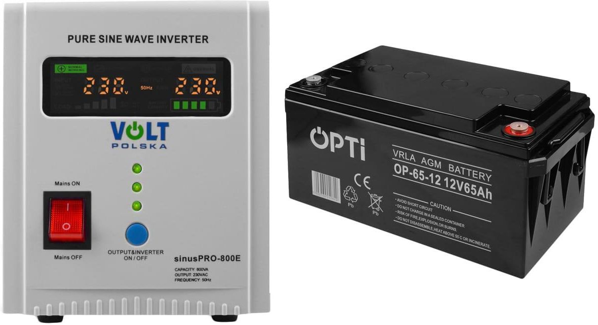 Zasilacz UPS Volt Polska ZestawVolt Sinus Pro 800 E 800VA/500W + akumulatorVolt OPTIVRLA AGM 12V ...