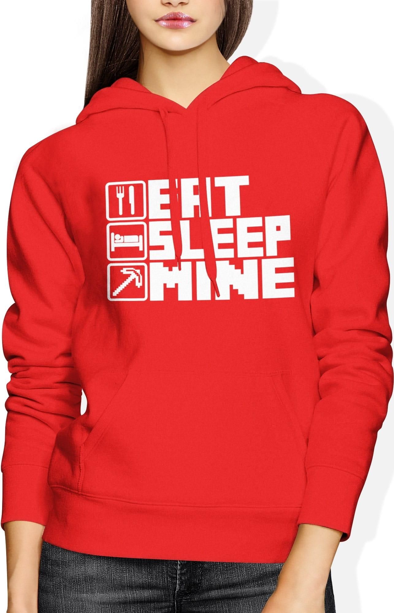 Minecraft Damska bluza z kapturem eat sleep mine craft (L, Czerwony ...