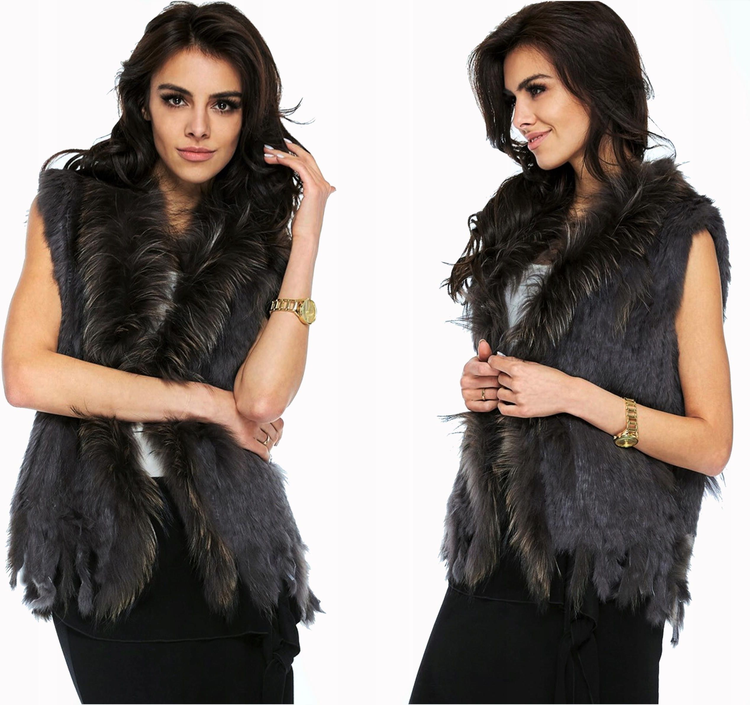 Kamizelka Z Naturalnego Futra królik+jenot frędzle - Ceny i opinie ...