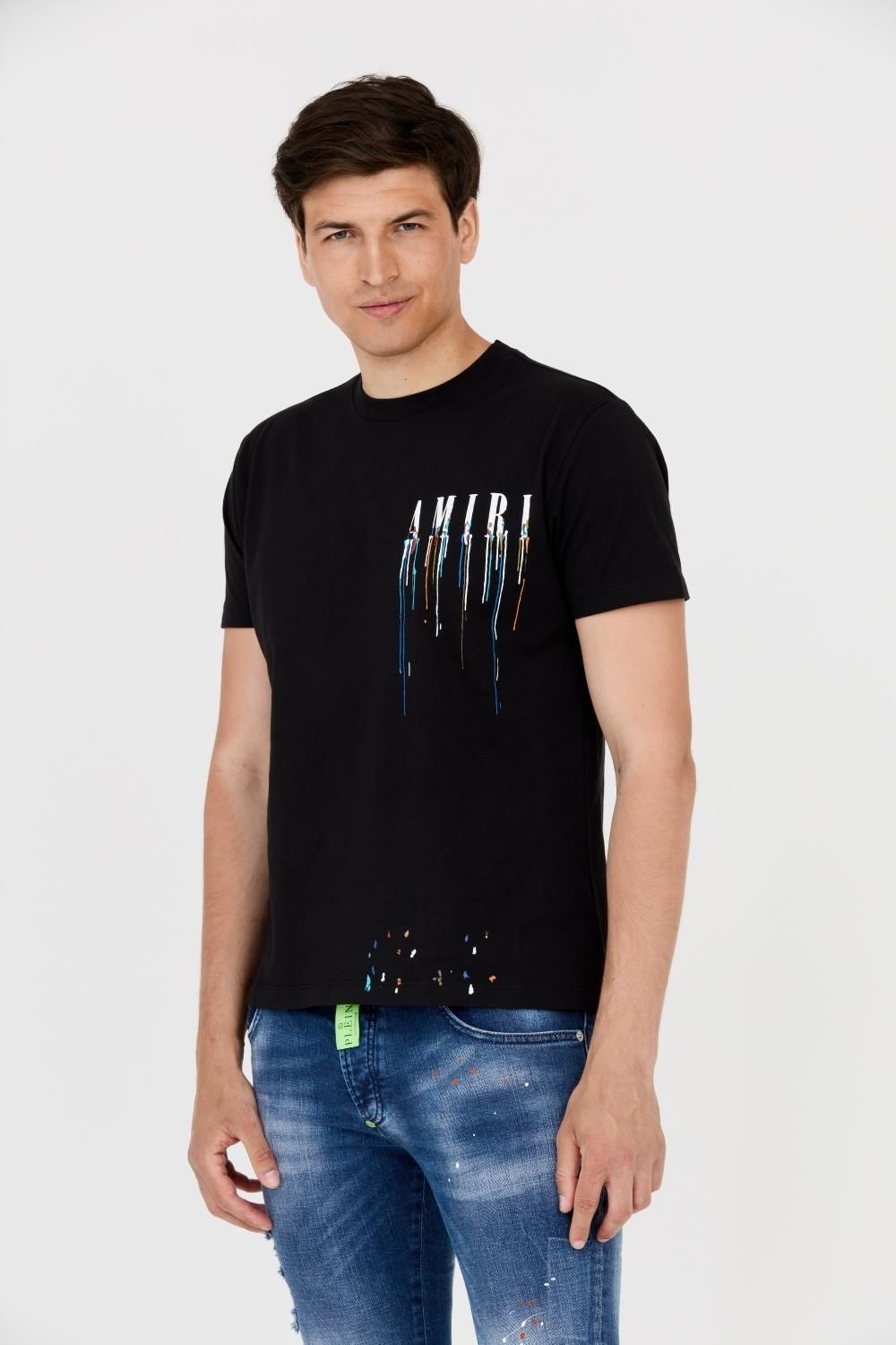 Amiri T-shirt czarny z efektem kolorowej farby XXL - Ceny i opinie ...