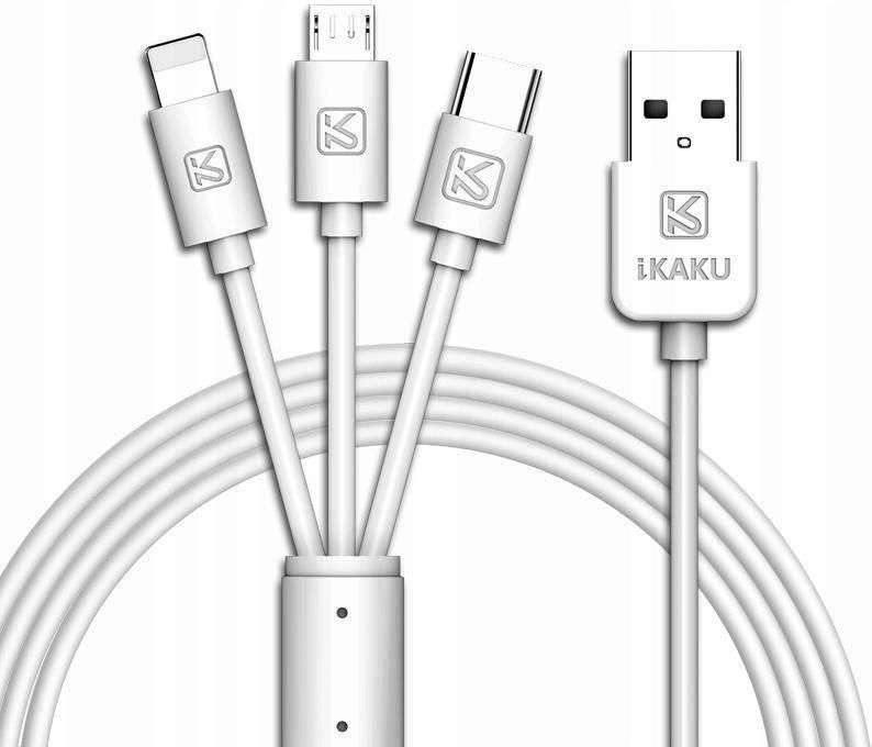 Kakusiga 3w1 2,8A 1M Usb - Usb-C + Micro Usb Lightning Ksc-078 Biały ...