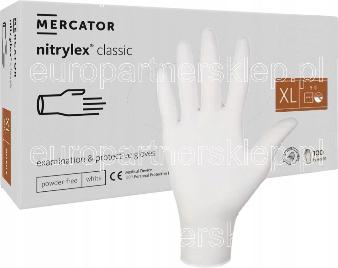 Mercator Medical Rękawice Nitrylowe Rękawiczki Białe, White A'100 Xl ...