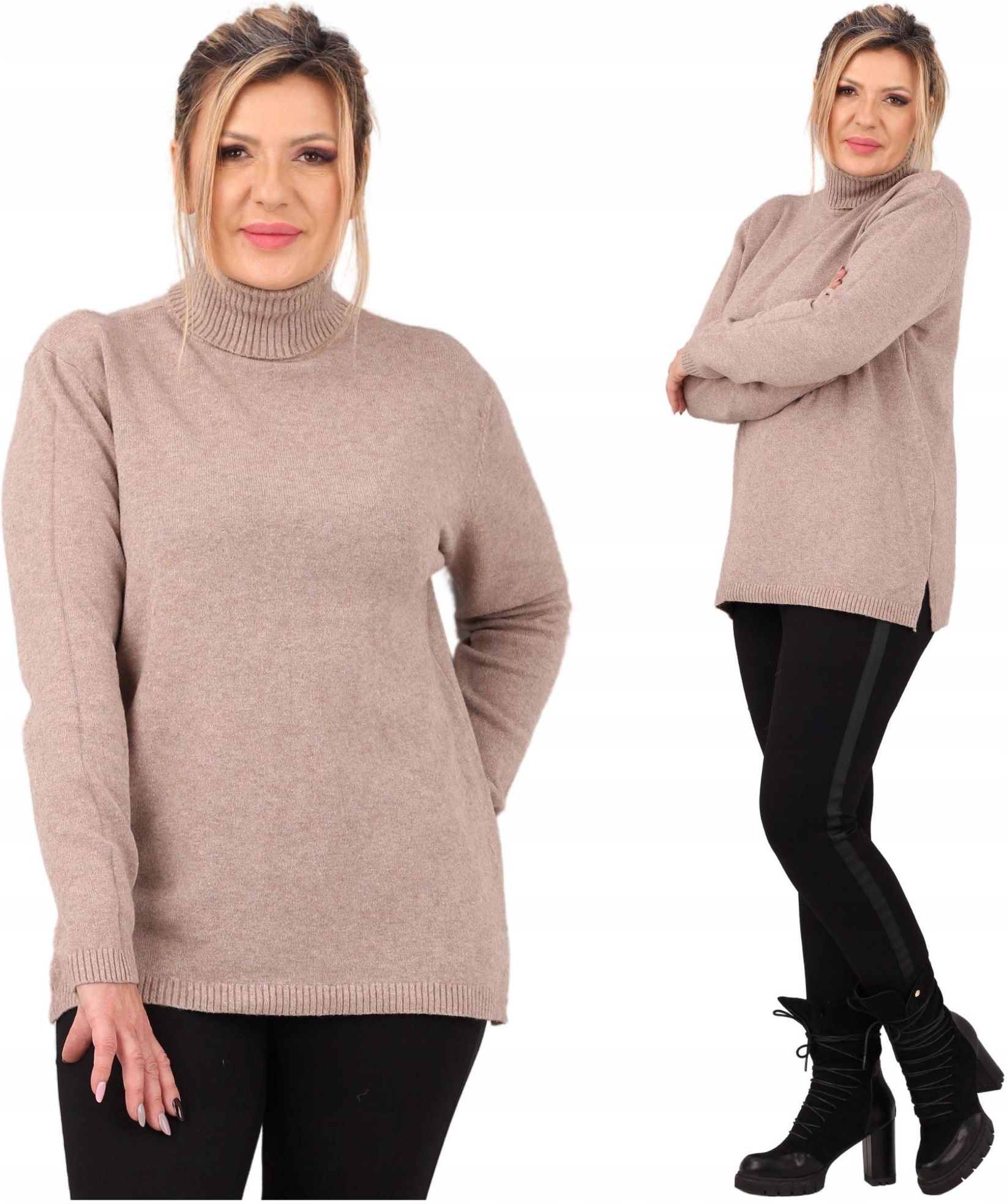 Ciepły Golf Damski Gładki Sweter Zimowy Elastyczny Klasyczny 42-46 ...