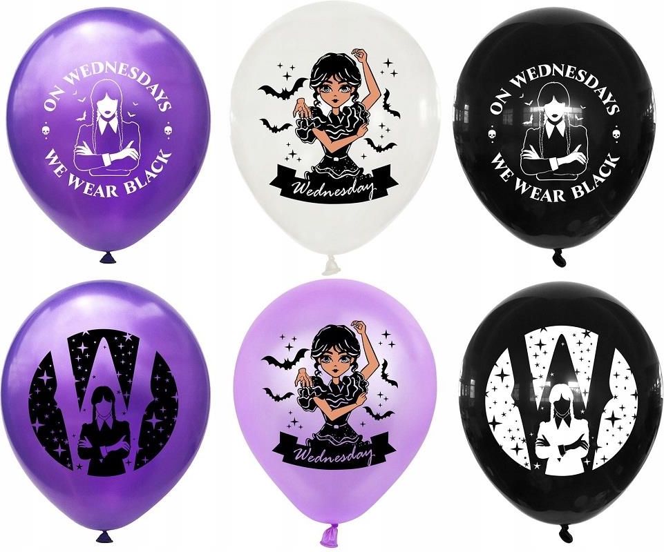 Balony Zestaw 12szt. Wednesday Addams Na Bal Urodziny Halloween - Ceny ...