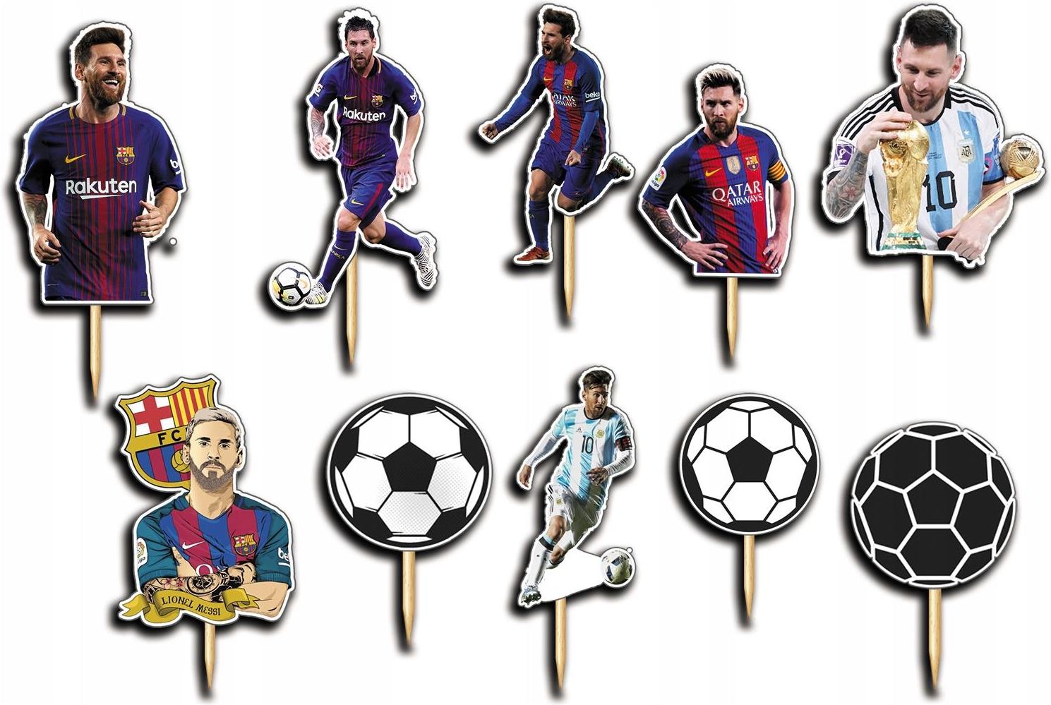 Toppery Na Tort Urodzinowy Topper Na Tort Messi Piłka Nożna 10Szt ...