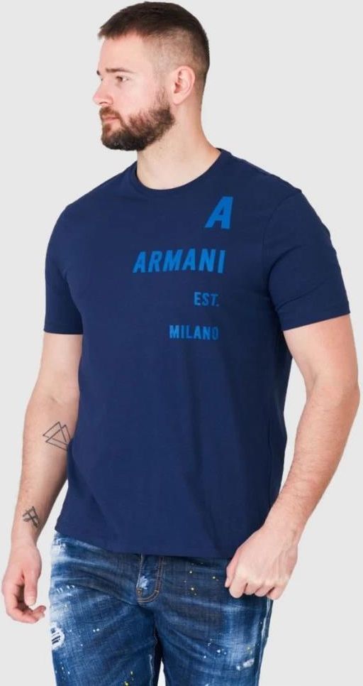 ARMANI EXCHANGE Granatowy t-shirt męski z niebieskim logo - Ceny i ...