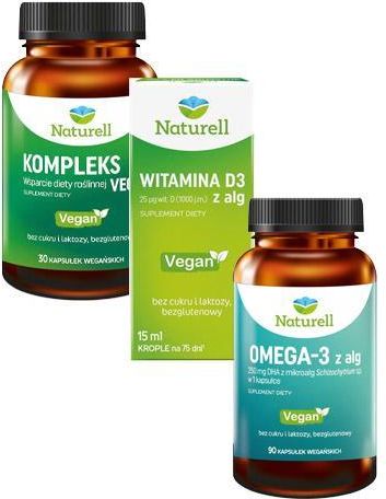 Naturell Kompleks Vege 30 Kaps. + Naturell Omega 3 Z Alg 90 Kapsułek + Naturell Witamina D3 Z ...