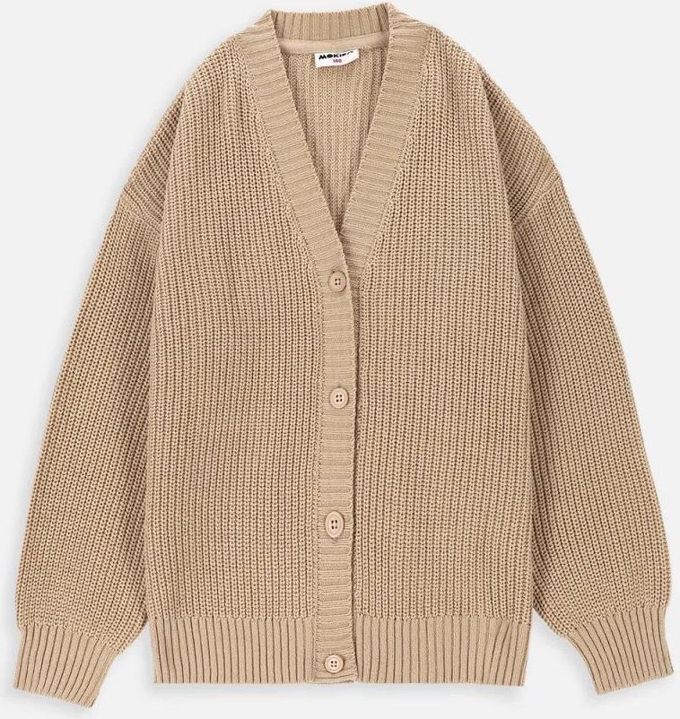 Sweter rozpinany dzianinowy beżowy kardigan z dekoltem w serek - Ceny i ...