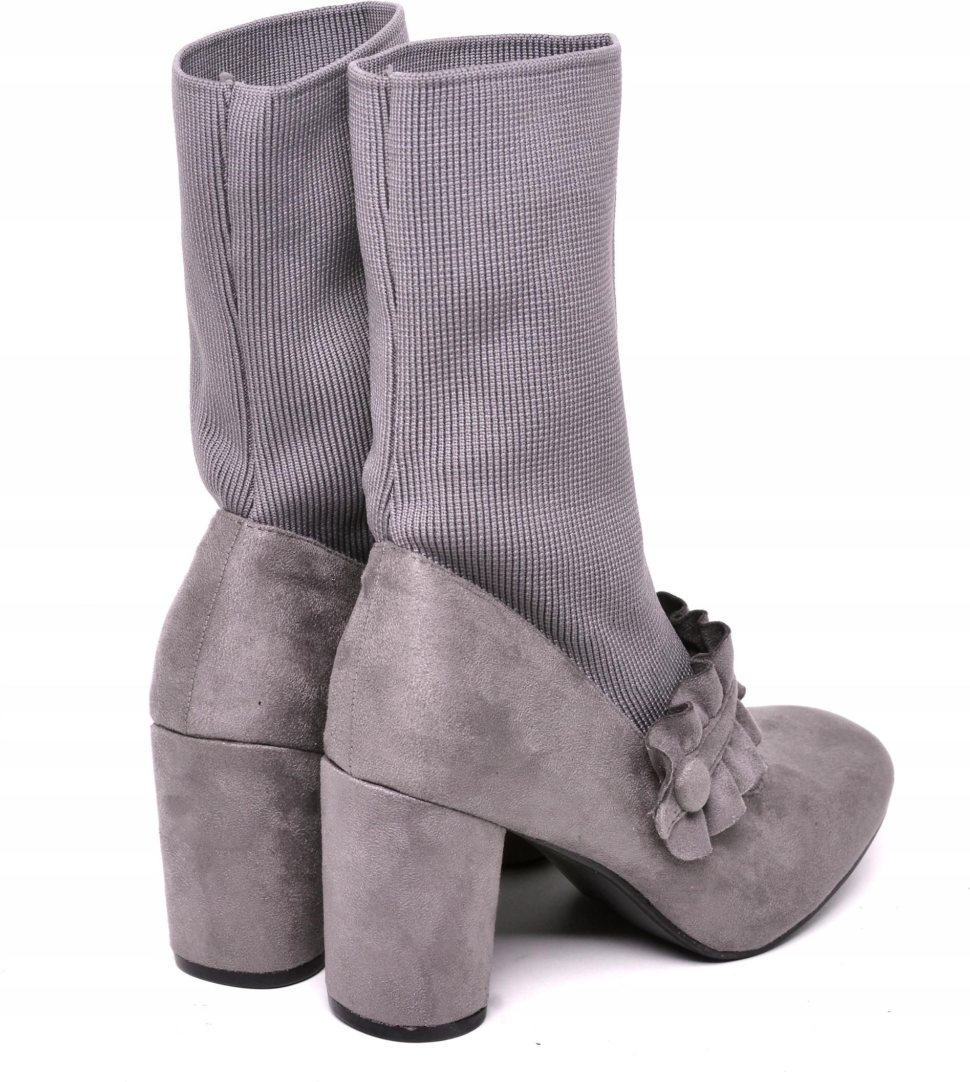 Botki Szare Półbuty Damskie Skarpeta Na Obcasie - Ceny i opinie - Ceneo.pl