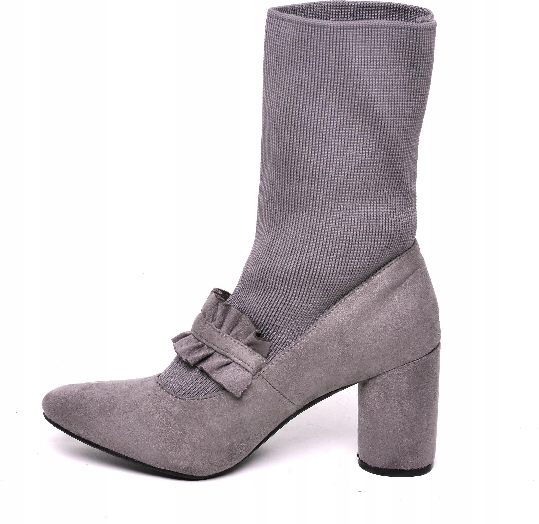 Botki Szare Półbuty Damskie Skarpeta Na Obcasie - Ceny i opinie - Ceneo.pl