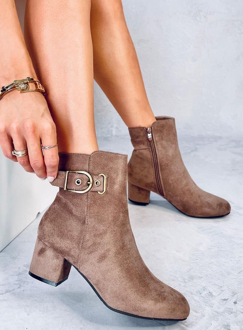 Botki na niskim obcasie LANNE KHAKI - Ceny i opinie - Ceneo.pl