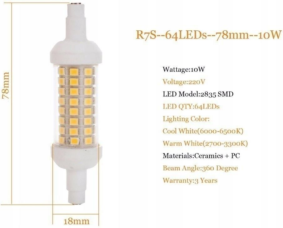 ŻARNIK HALOGENOWY LED R7S 6W 78mm ZIMNY W-wa - Opinie i ceny na Ceneo.pl