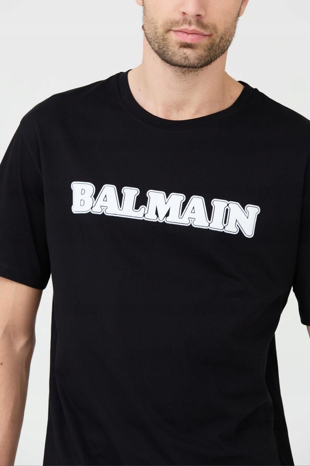 Balmain Czarny t-shirt z białym logo Retro Balmain Flock XXL - Ceny i ...
