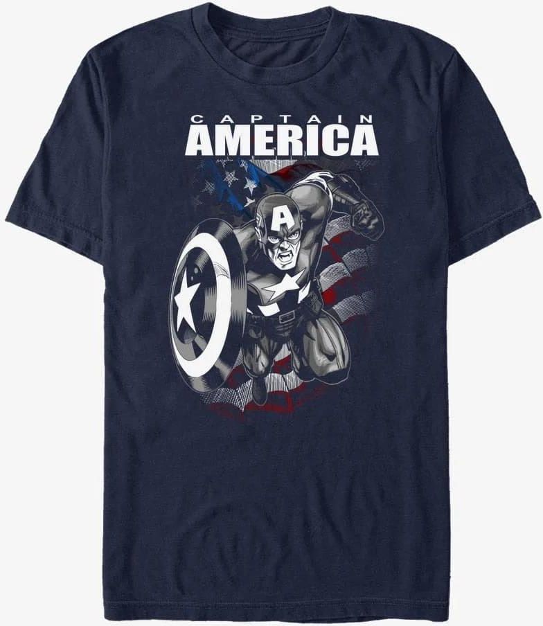 Queens Marvel Avengers Classic - Capt. America Unisex T-Shirt Navy Blue ...