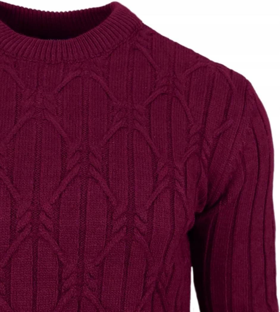 Sweter męski gruby Ciepły Miły w dotyku Zimowy Wełna Bordowy r. M ...