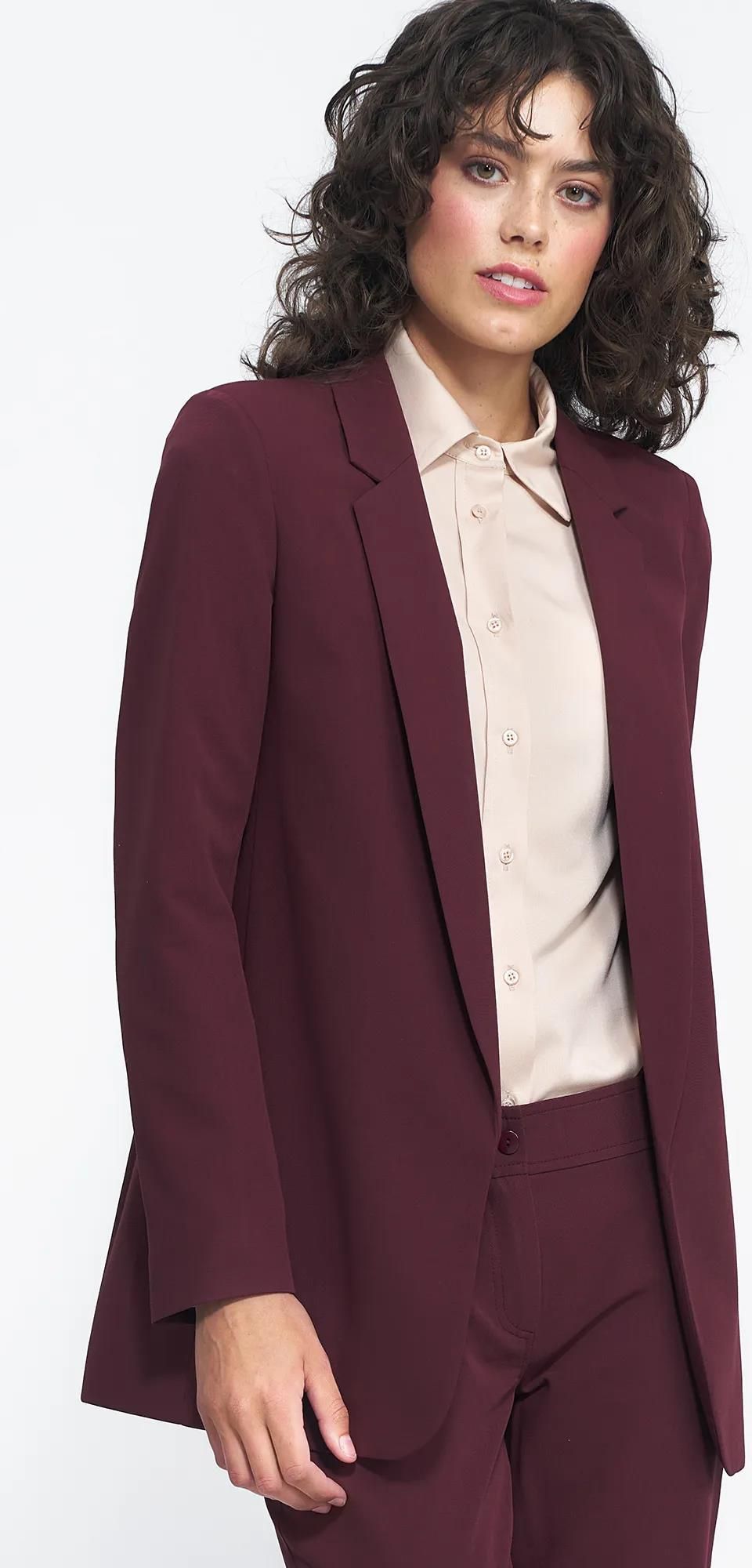 Długa marynarka damska boyfriend bez zapięcia (Bordowy, M) - Ceny i ...