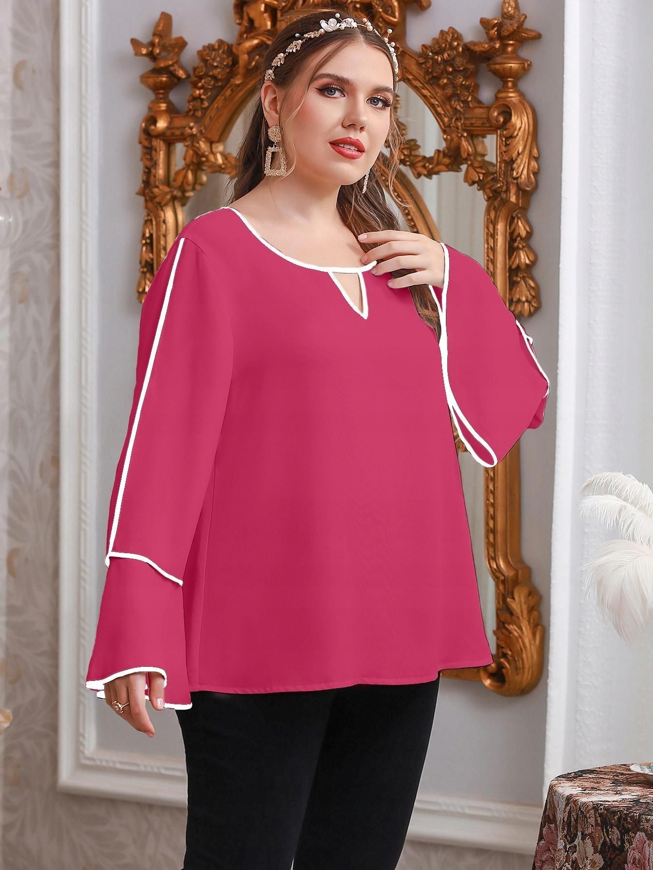 Kontrastowa Bluzka XXL EC22108 *shein Różowa - Ceny i opinie - Ceneo.pl