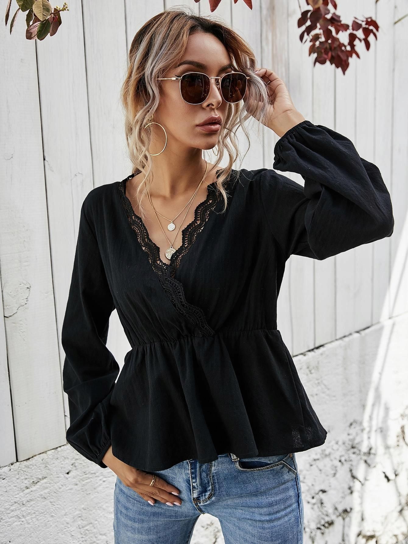 Bluzka Z Koronką M DC11107 *shein Czarna - Ceny i opinie - Ceneo.pl