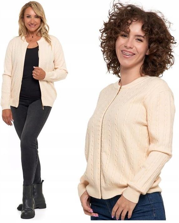 Sweter Rozpinanay Damski Beżowy Dzianinowy Z Wiskozą Moraj BDS4200-003.XXL - Ceny i opinie ...
