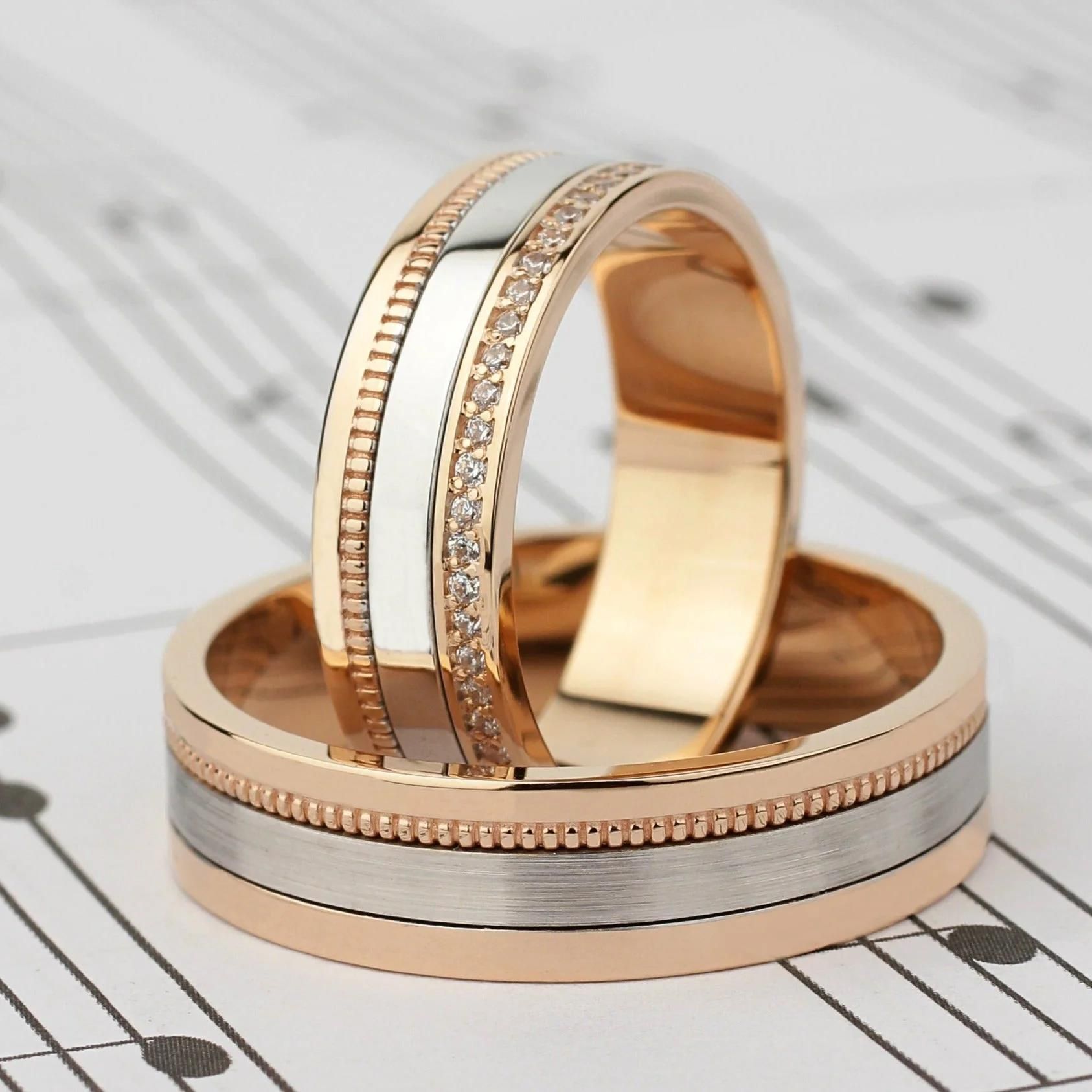 Soul Jewelry Dwukolorowe Złote Obrączki Ślubne Z Diamentami 14K Białe ...