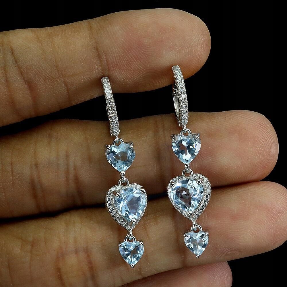 Piękne srebrne kolczyki naturalne topazy sky blue cyrkonie serca 3 - Ceny i opinie - Ceneo.pl