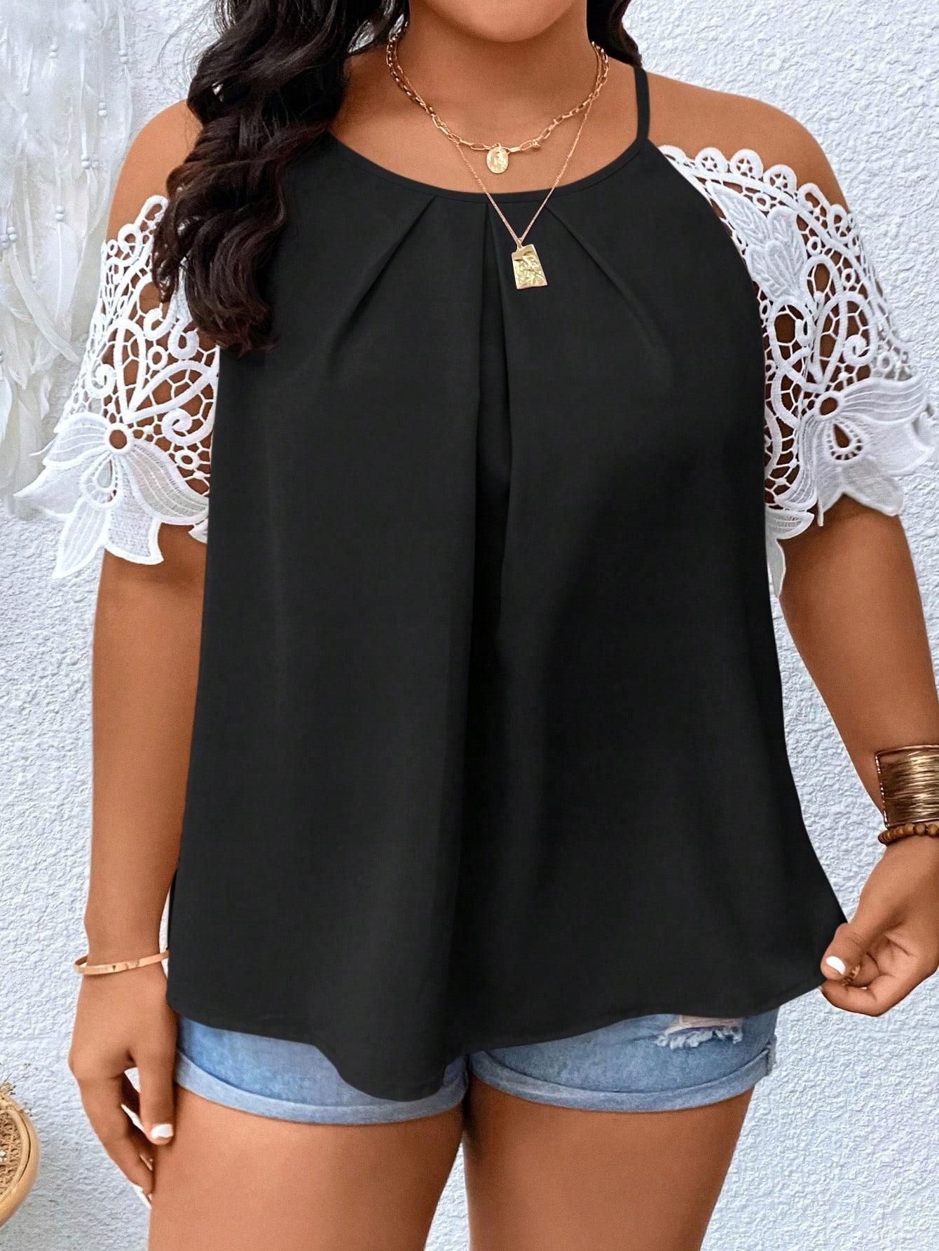 Krótki Rękaw Koronka 44M NF9__XXL Shein Czarna Bluzka Odkryte Ramiona - Ceny i opinie - Ceneo.pl