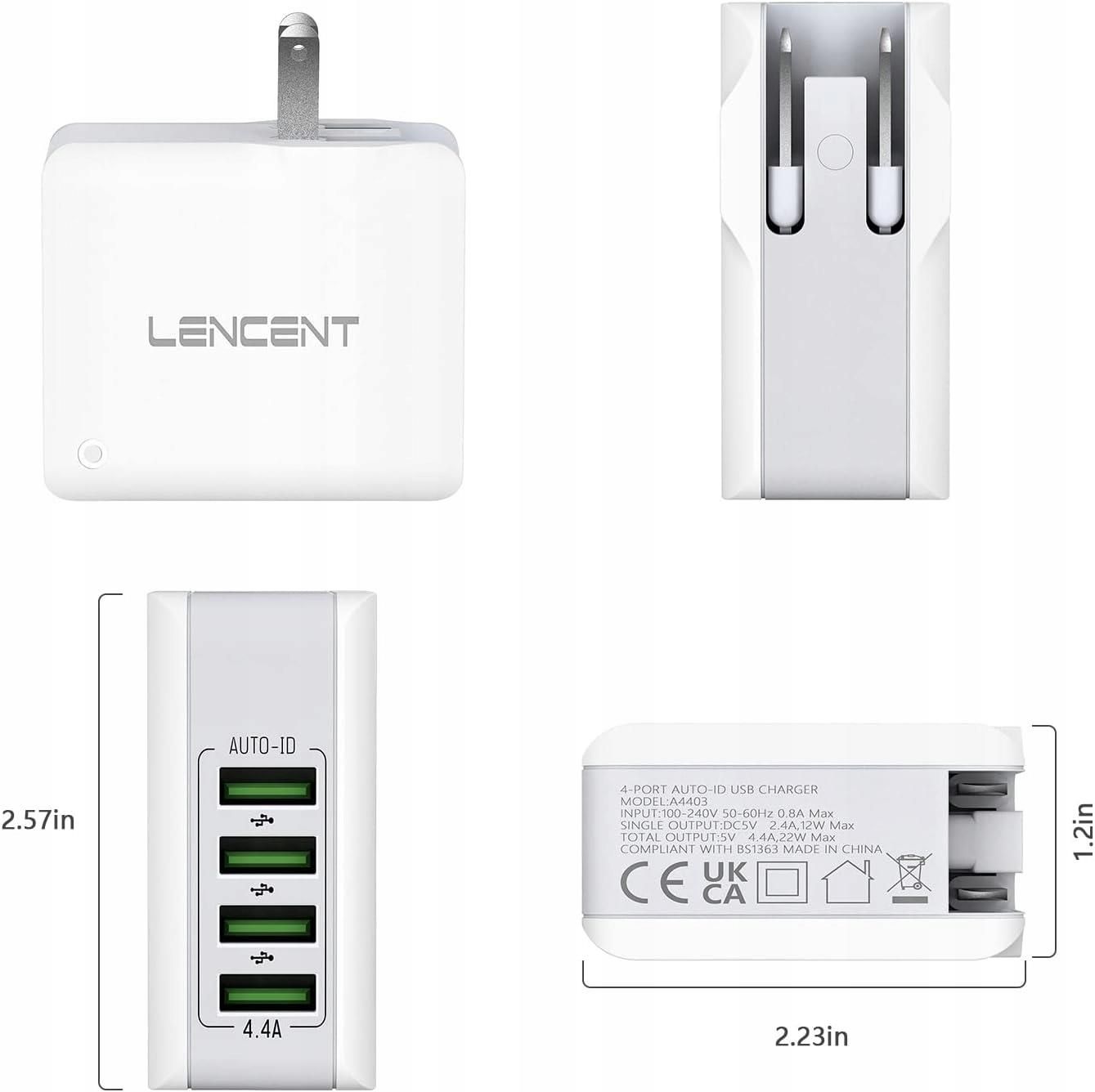 Lencent Adapter Podróżny Usb Ładowarka Ścienna, 4-Portowa Wtyczka ...