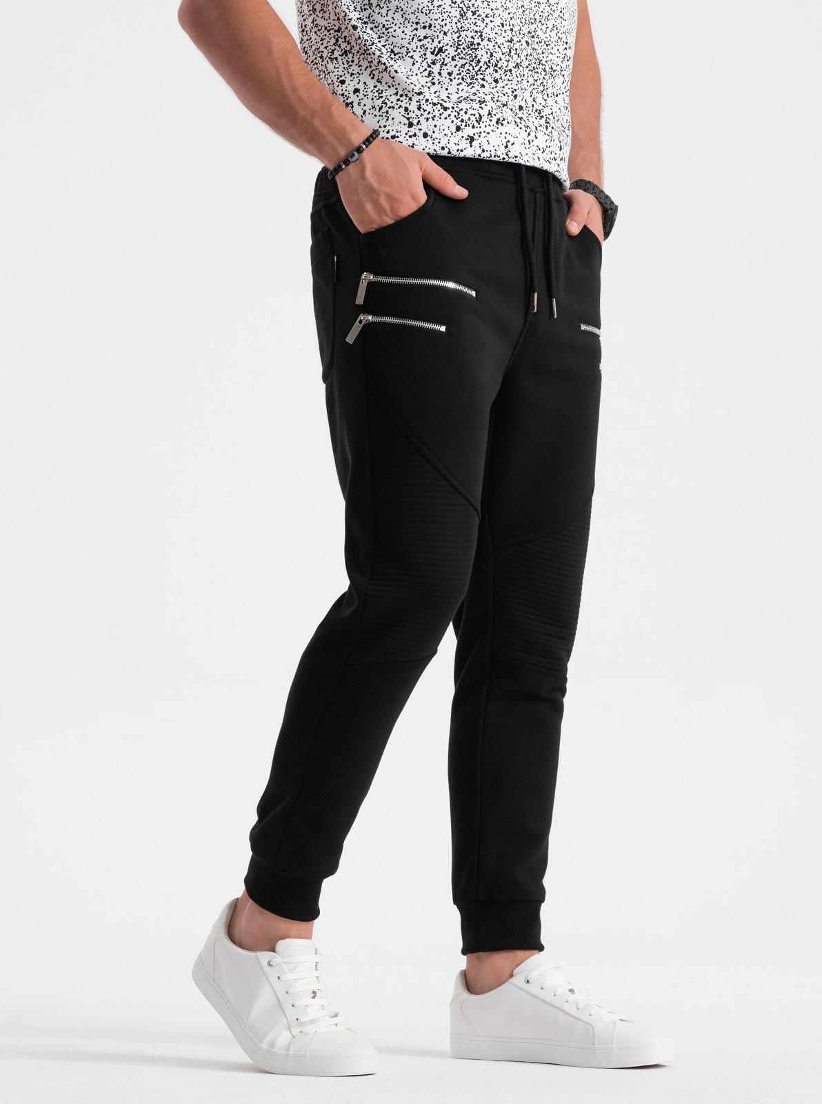 Spodnie męskie dresowe z ozdobnymi zamkami czarne V6 OM-PASK-22FW-012 S ...