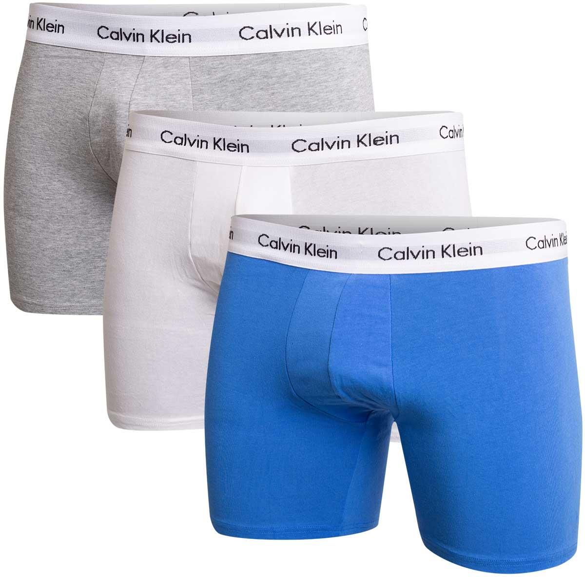 CALVIN KLEIN BOKSERKI MĘSKIE 3 PARY BOXER BRIEFS NIEBIESKI/BIAŁE/SZARE ...