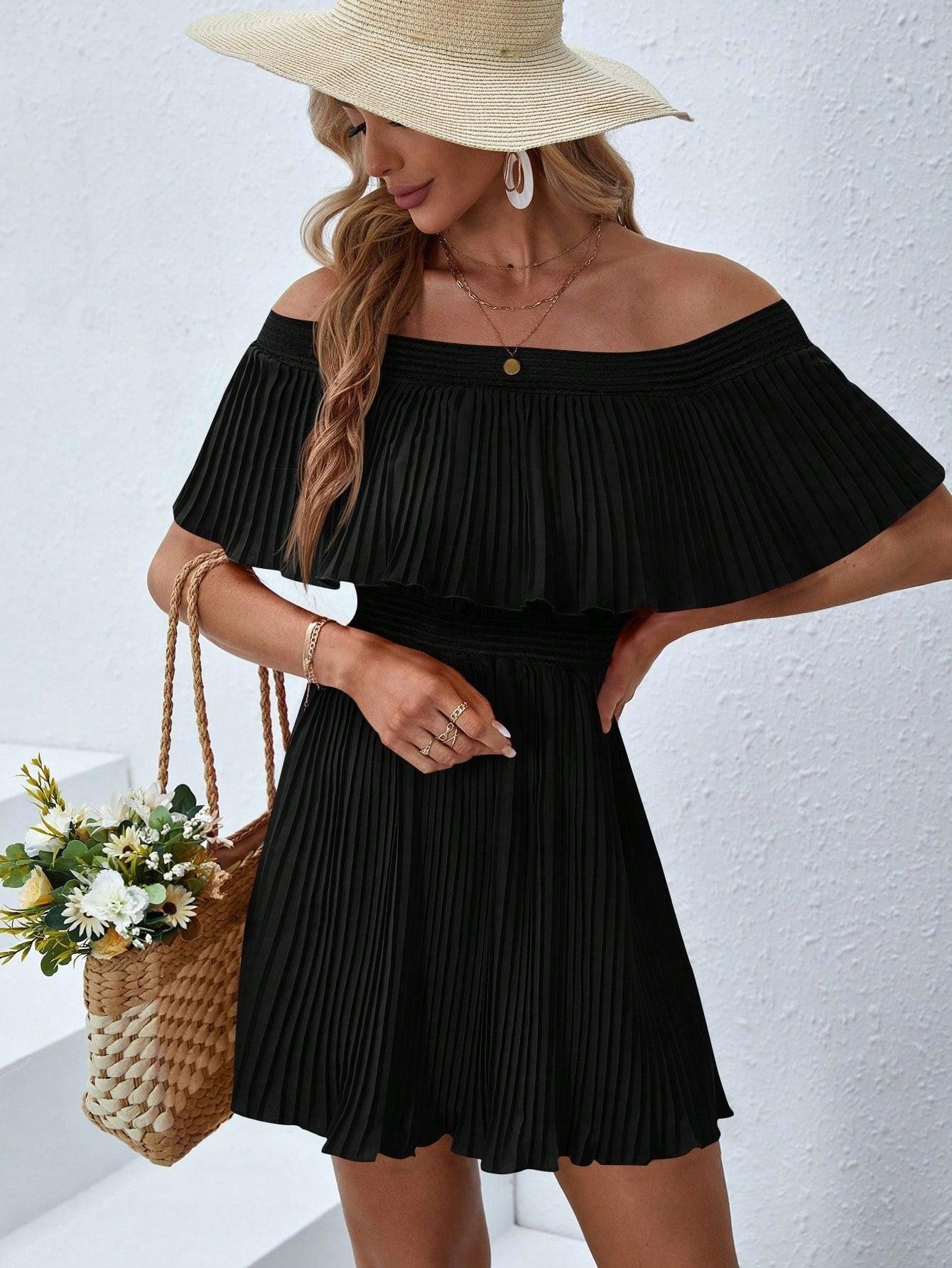 Odkryte Ramiona Koronka Eny NF9__L Shein Plisowana Czarna Mini Sukienka - Ceny i opinie - Ceneo.pl