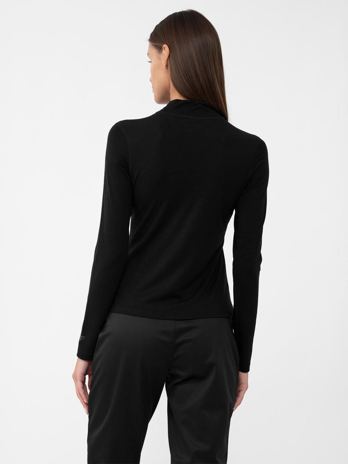 4F Bluzka damska z długim rękawem czarna longsleeve z wełną Merino L ...