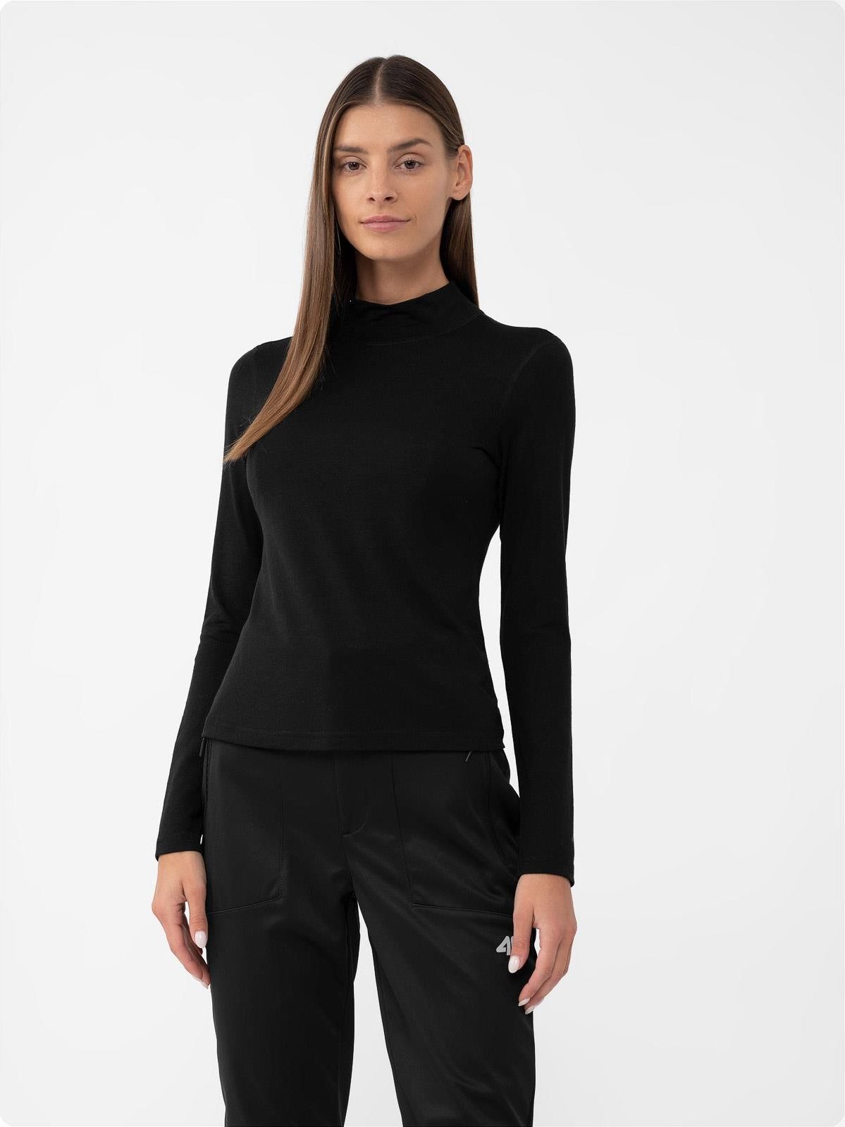 4F Bluzka damska z długim rękawem czarna longsleeve z wełną Merino L ...