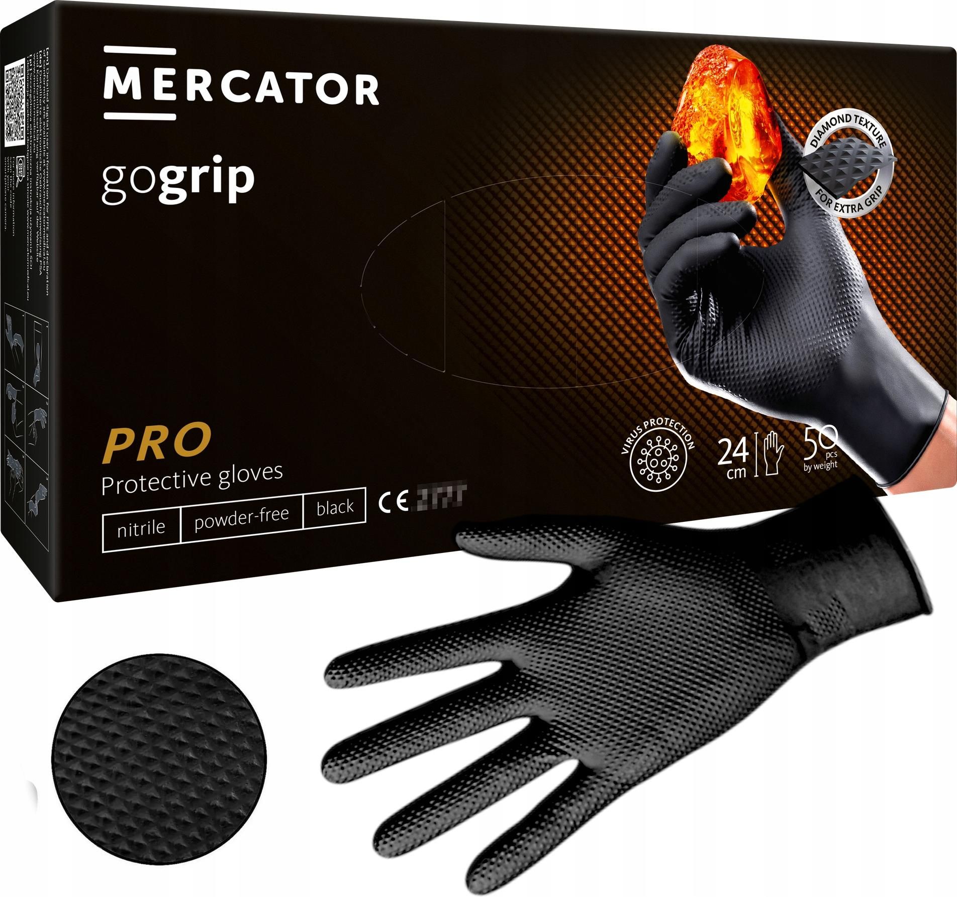 Mercator Rękawice Rękawiczki Nitrylowe Bardzo Mocne Go Grip Pro M ...