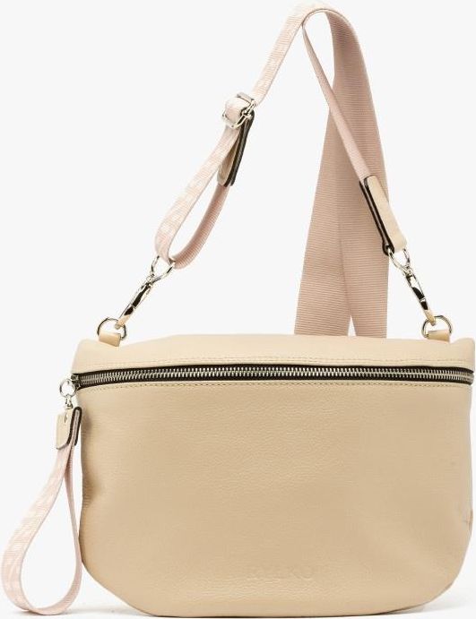 Torebka mała damska skórzana klasyczna Ryłko z logotypem beżowe zamek ...