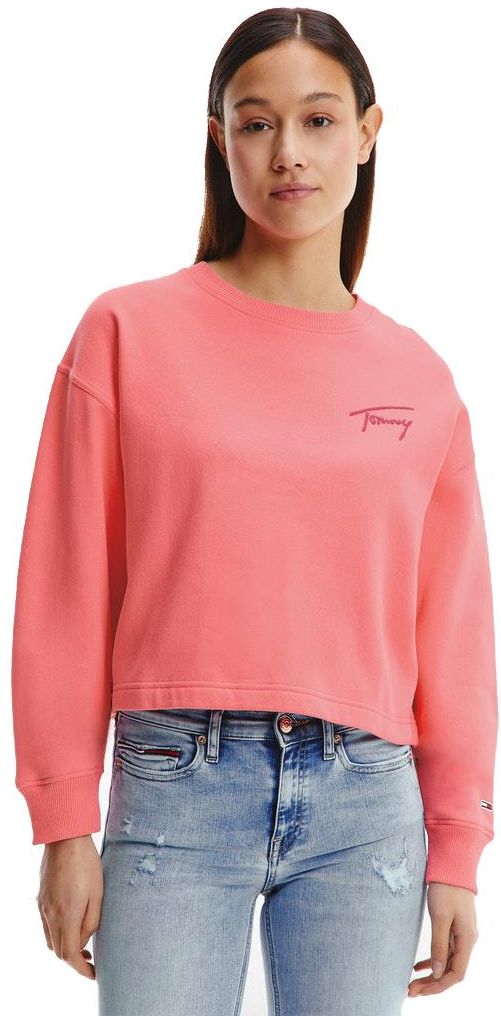 TOMMY HILFIGER BLUZA DAMSKA TJW CROP TOMMY SIGNATURE CREW PINK ...