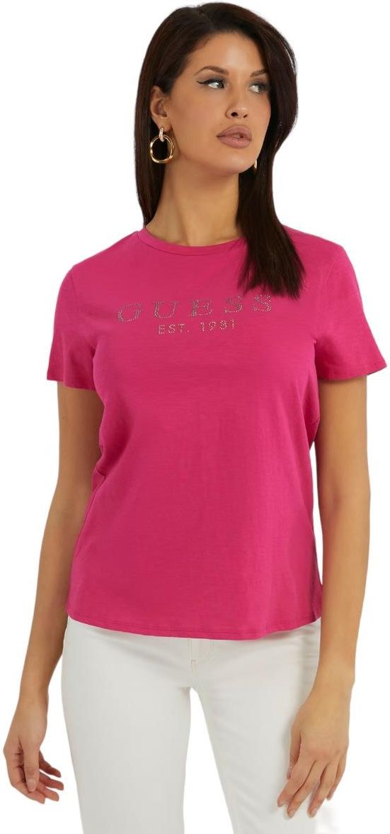 GUESS KOSZULKA DAMSKA T-SHIRT SS GUESS 1981 CRYSTAL EASY TEE FUKSJA W3GI76K8G01 A604 Rozmiar: XS ...