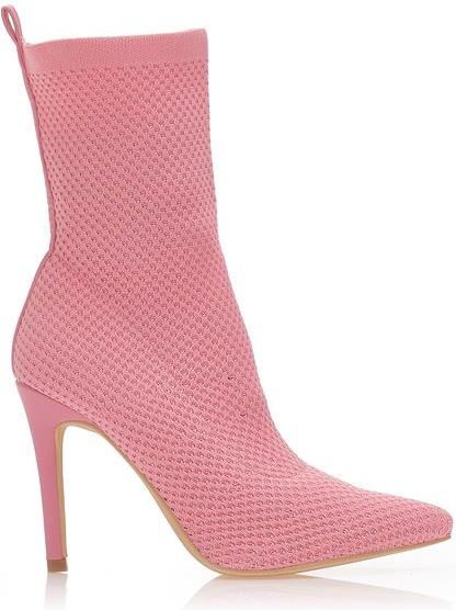 Botki Skarpeta Z Różowego Materiału Z Dzianinowym Wzorem Ze Spiczastym ...