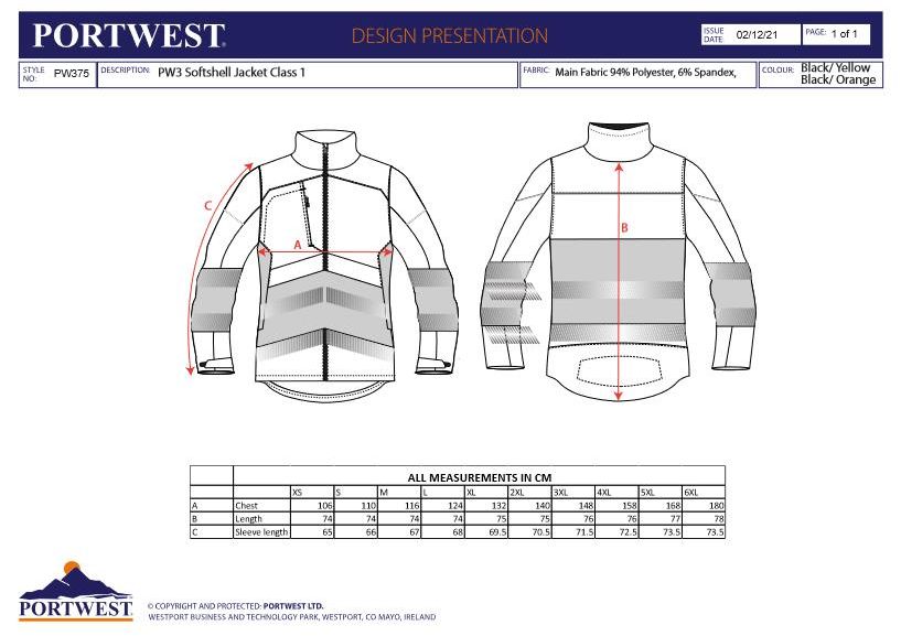 Portwest Pw375 - Kurtka Ostrzegawcza Softshell Pw3 Klasa 1 (3L ...