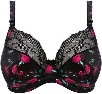 Biustonosz Elomi Lucie miękki soft czarny z różami koronka 38GG/85J ...