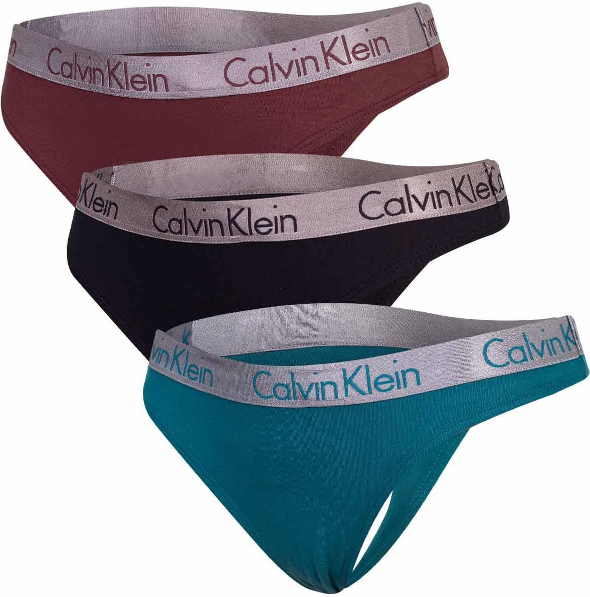 CALVIN KLEIN STRINGI DAMSKIE MAJTKI THONG 3PK CZARNE/ZIELONE/BORDOWE ...